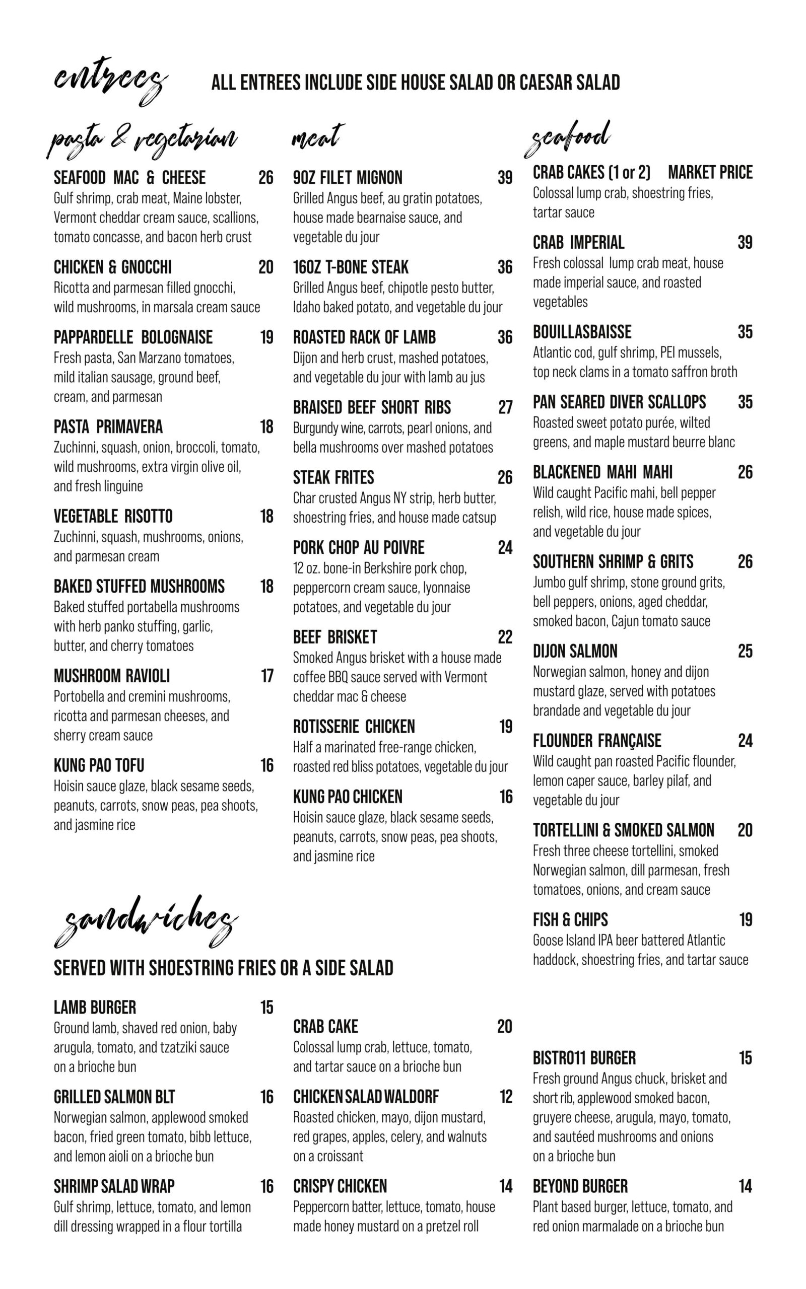 Dinner Menu – Bistro 11