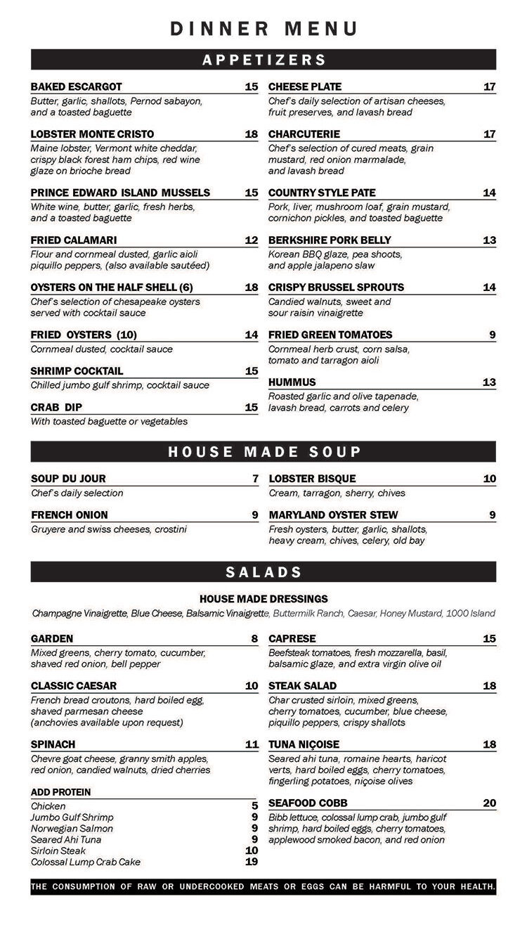 Dinner Menu – Bistro 11