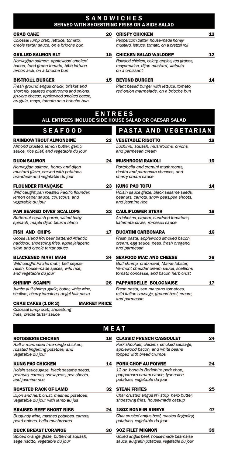 Dinner Menu – Bistro 11