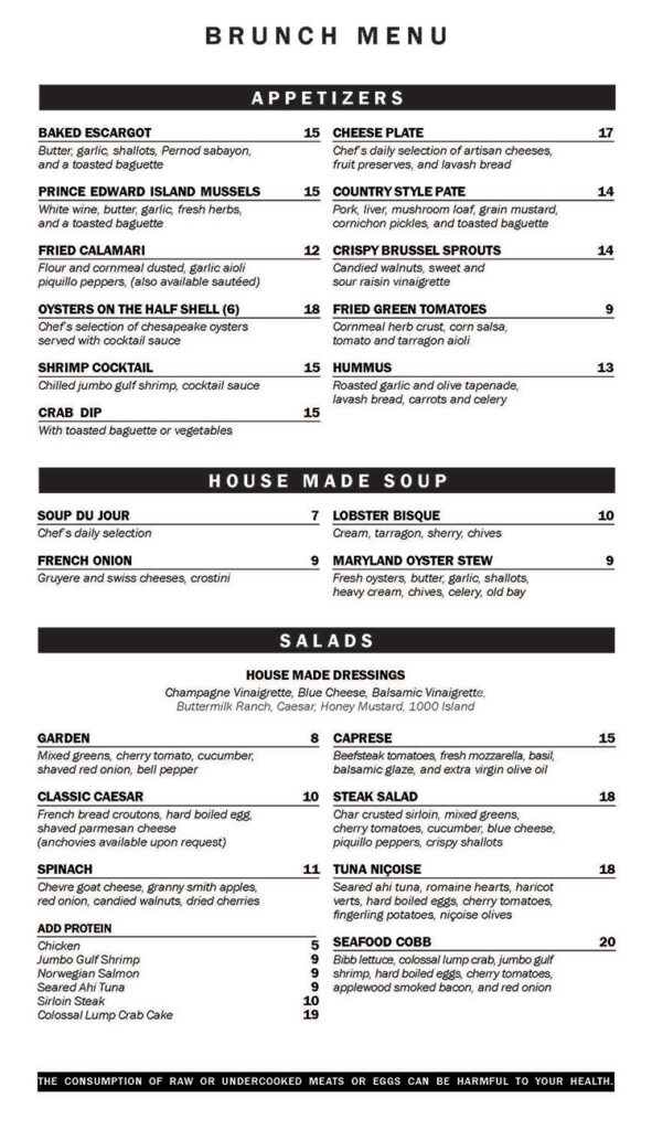 Brunch Menu – Bistro 11