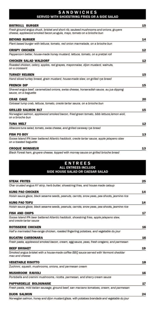 Lunch Menu – Bistro 11