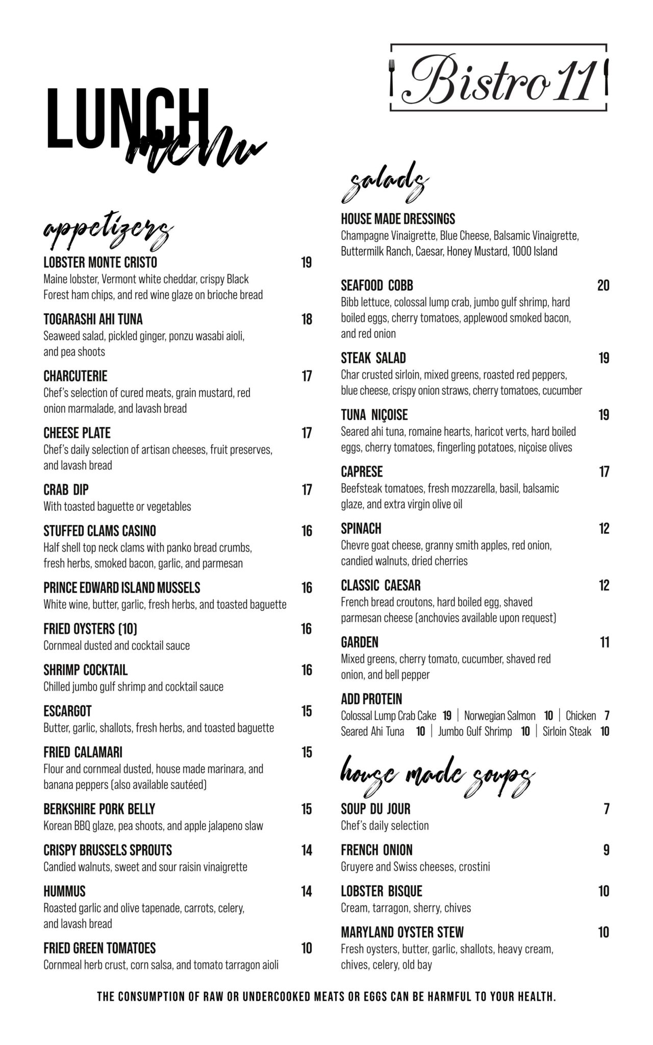 Lunch Menu – Bistro 11