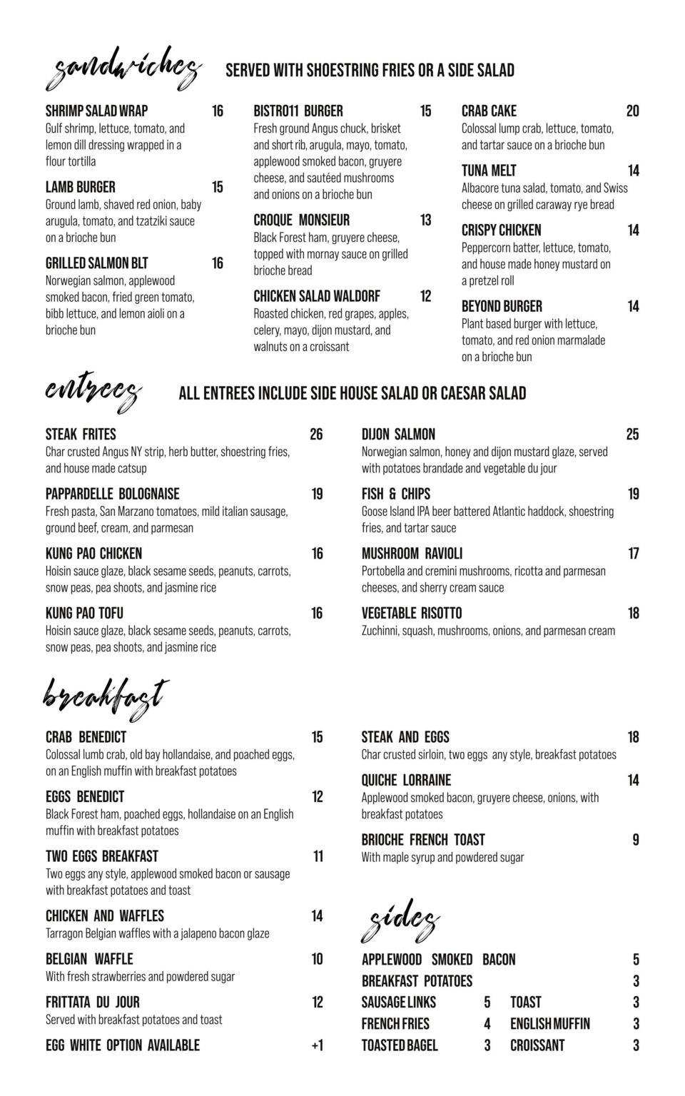Brunch Menu – Bistro 11